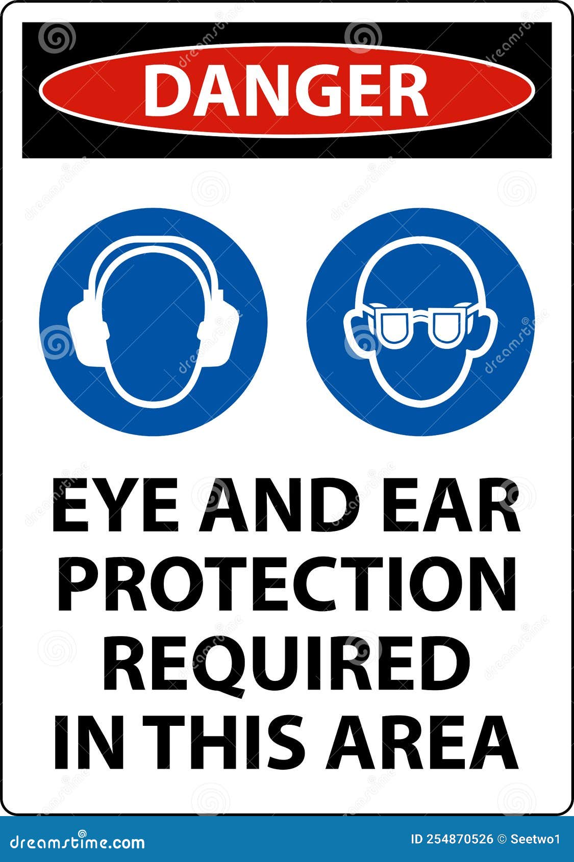 Caution Eye and Ear Protection Required Sign on White Background Stock ...