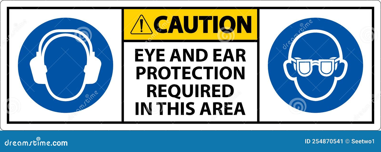 Caution Eye and Ear Protection Required Sign on White Background Stock ...