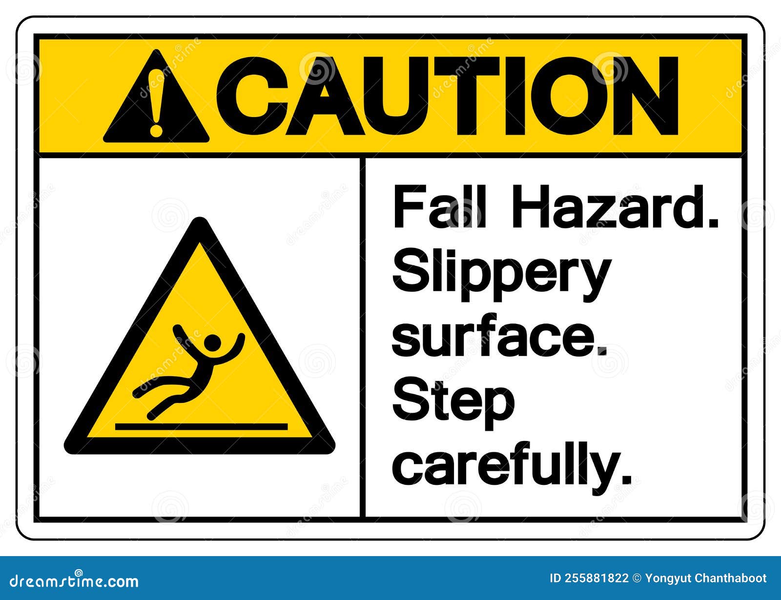 Caution Fall Hazard Slippery Surface. Step Carefully Symbol Sign ...