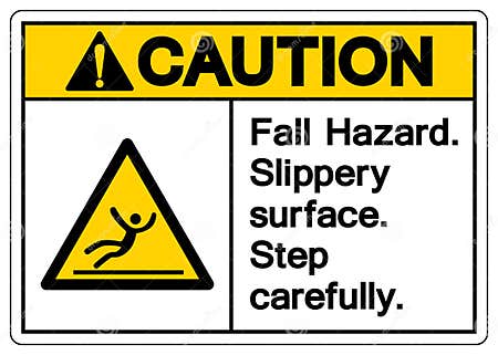 Caution Fall Hazard Slippery Surface. Step Carefully Symbol Sign ...