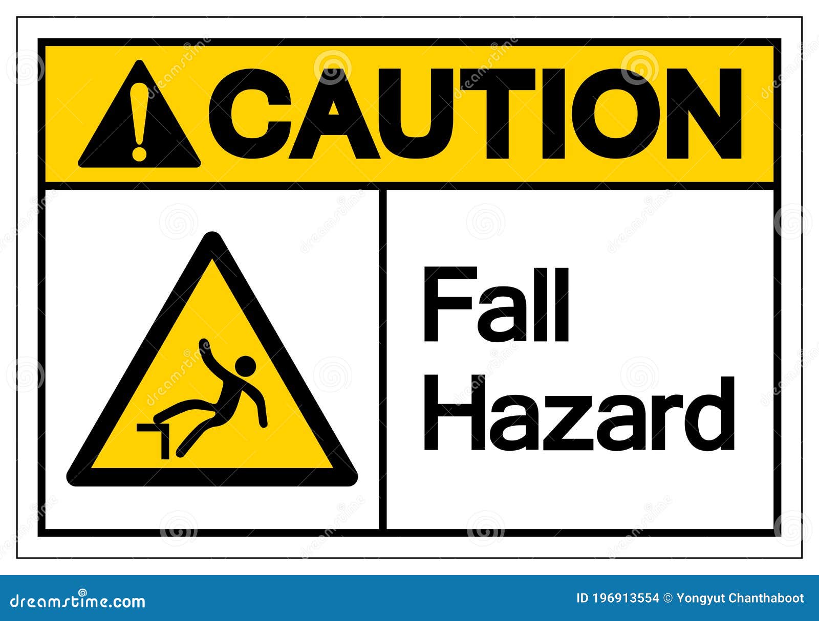 Caution Fall Hazard Symbol, Vector Illustration, Isolate on White ...