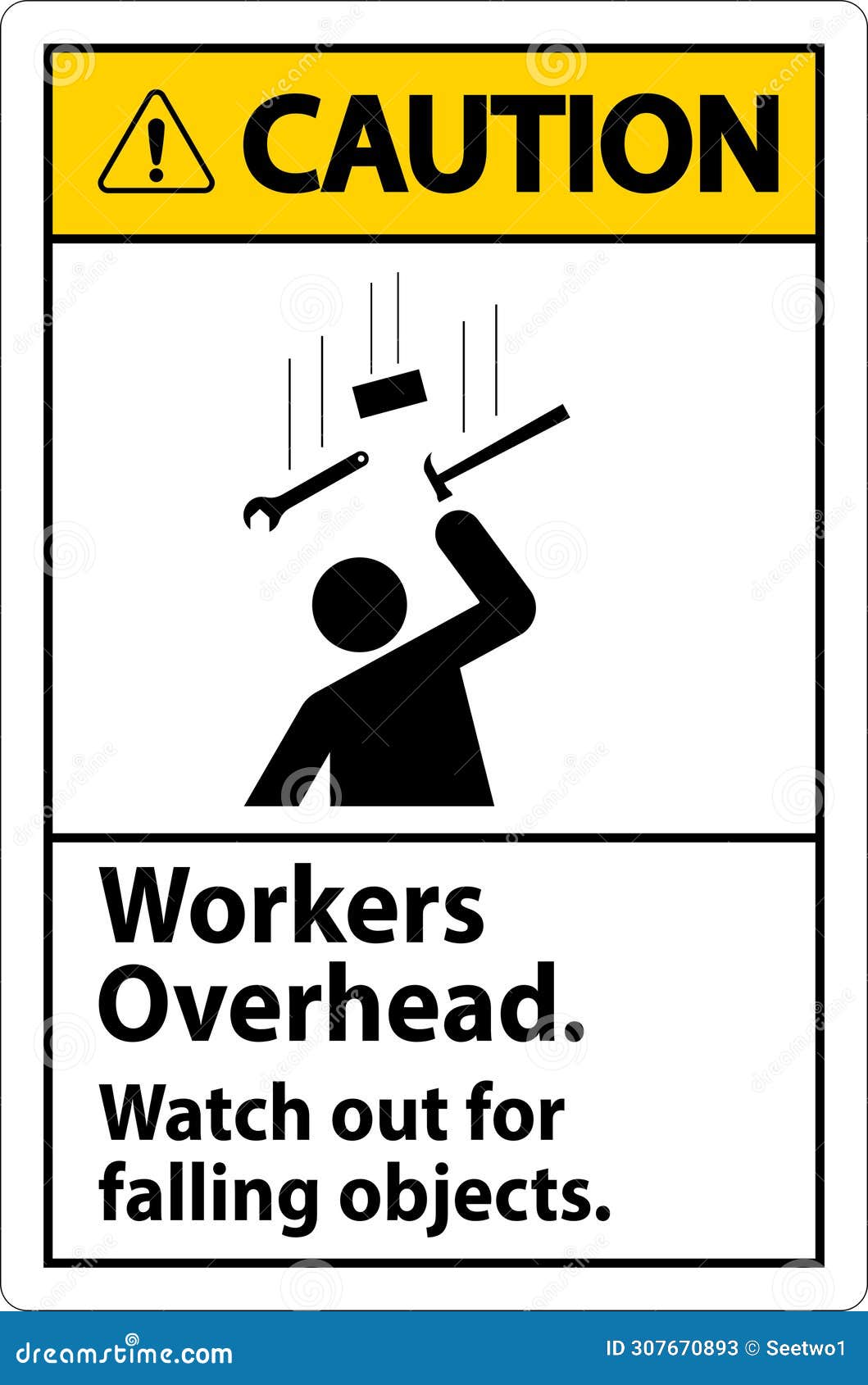 Caution Falling Debris Sign, Workers Overhead Falling Objects Stock ...