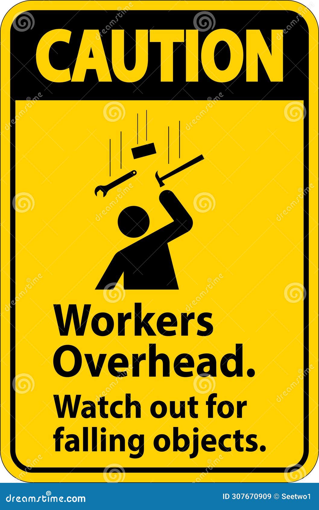 Caution Falling Debris Sign, Workers Overhead Falling Objects Stock ...