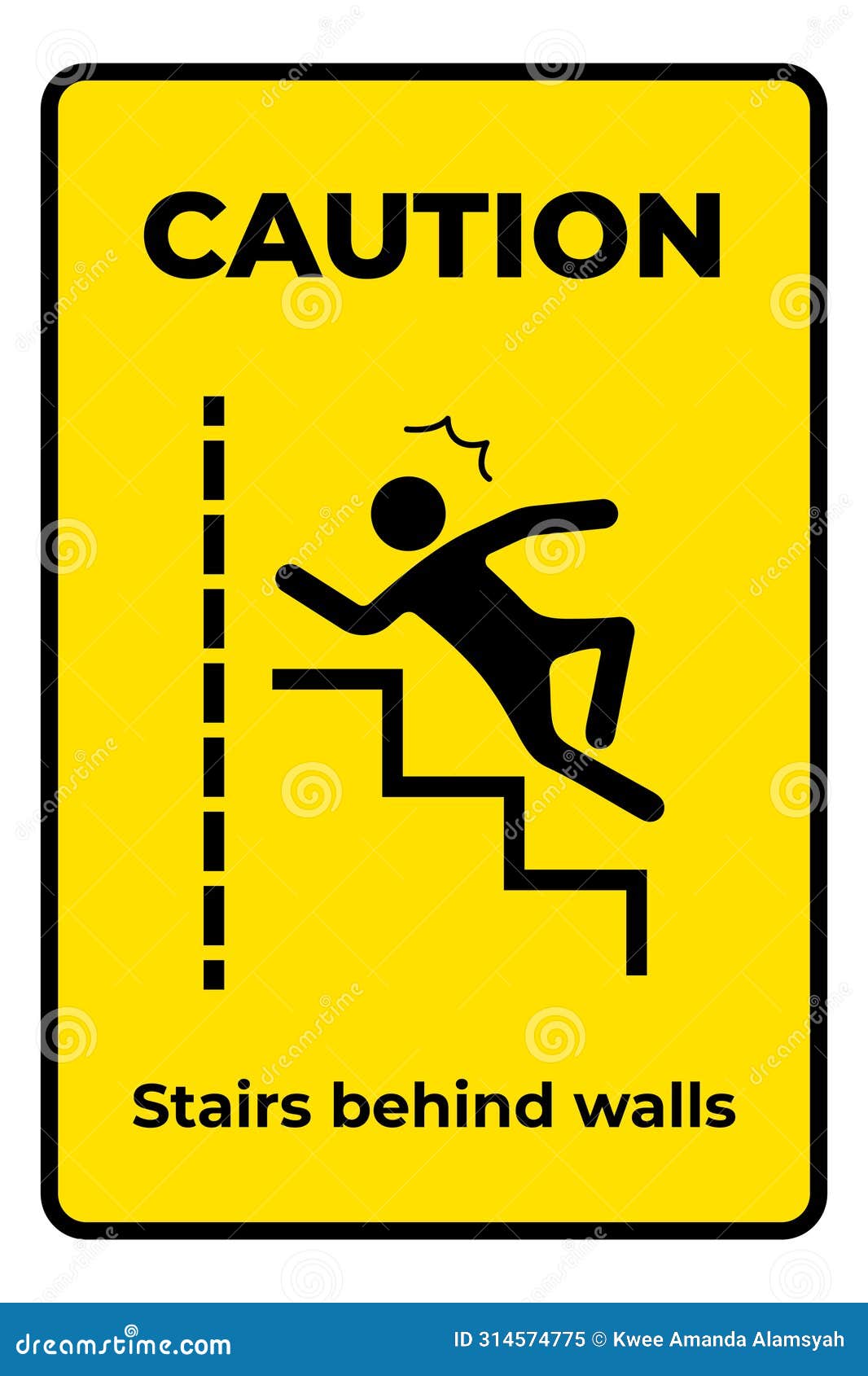 Caution Stairs Behind Walls Sign Age Vector Drawing Stock Illustration ...