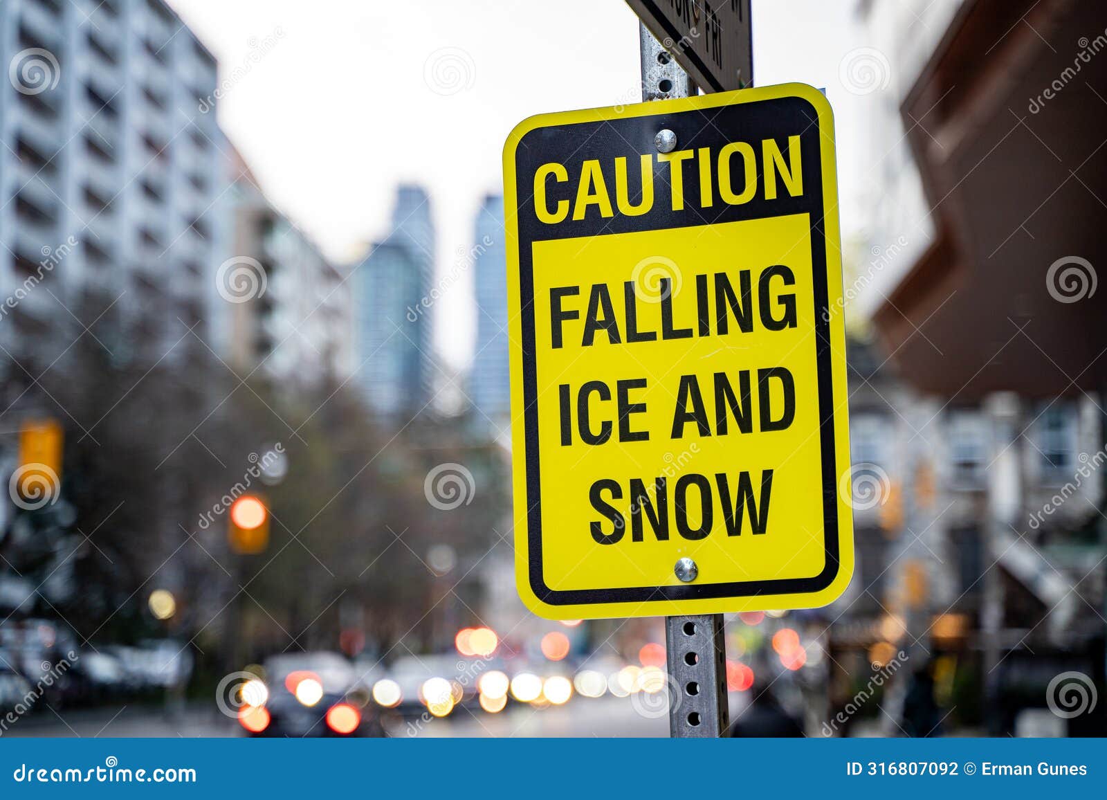 Caution, Falling Ice and Snow Warning Sign Stock Photo - Image of ...