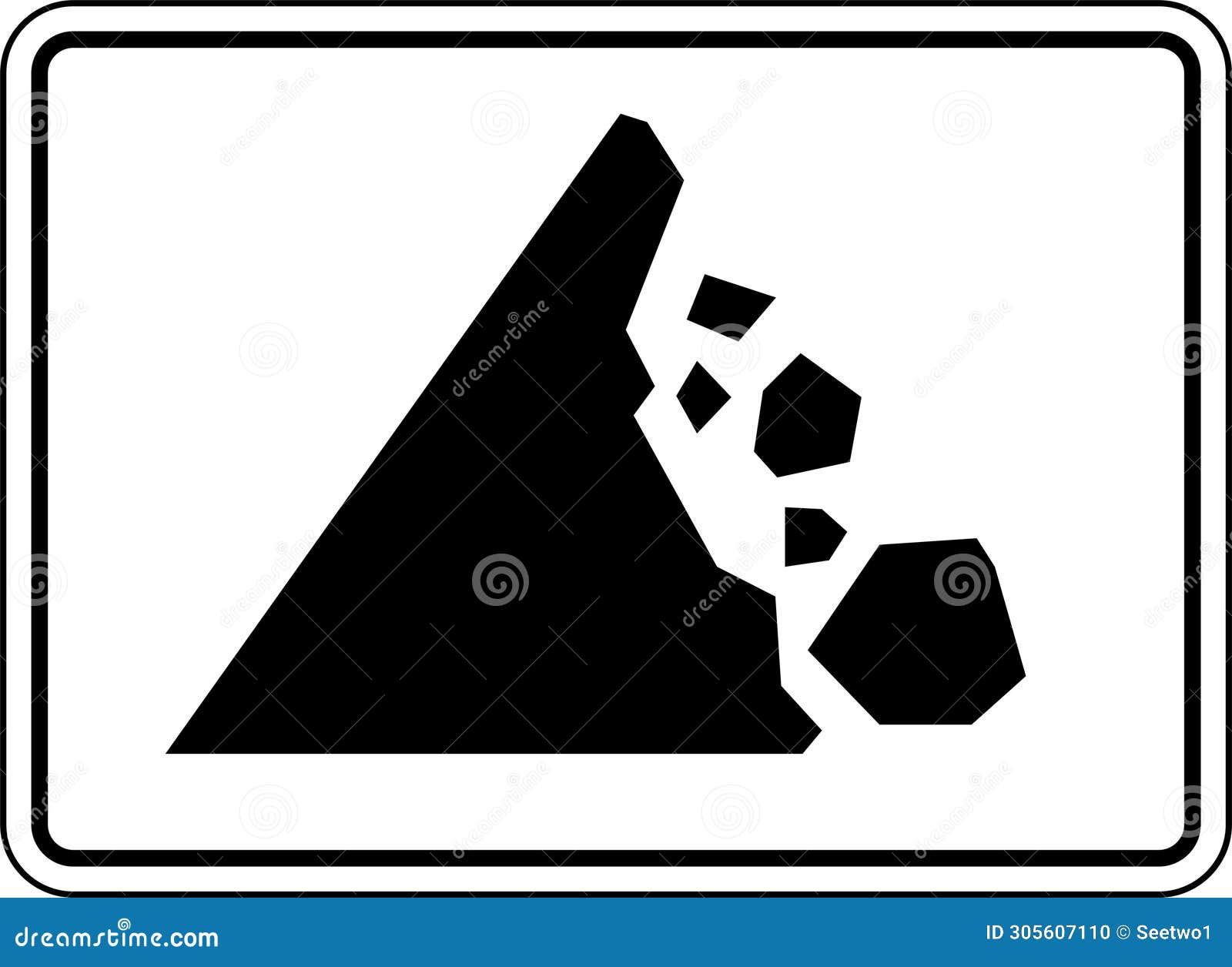 Caution Falling Rocks Sign stock vector. Illustration of cliff - 305607110