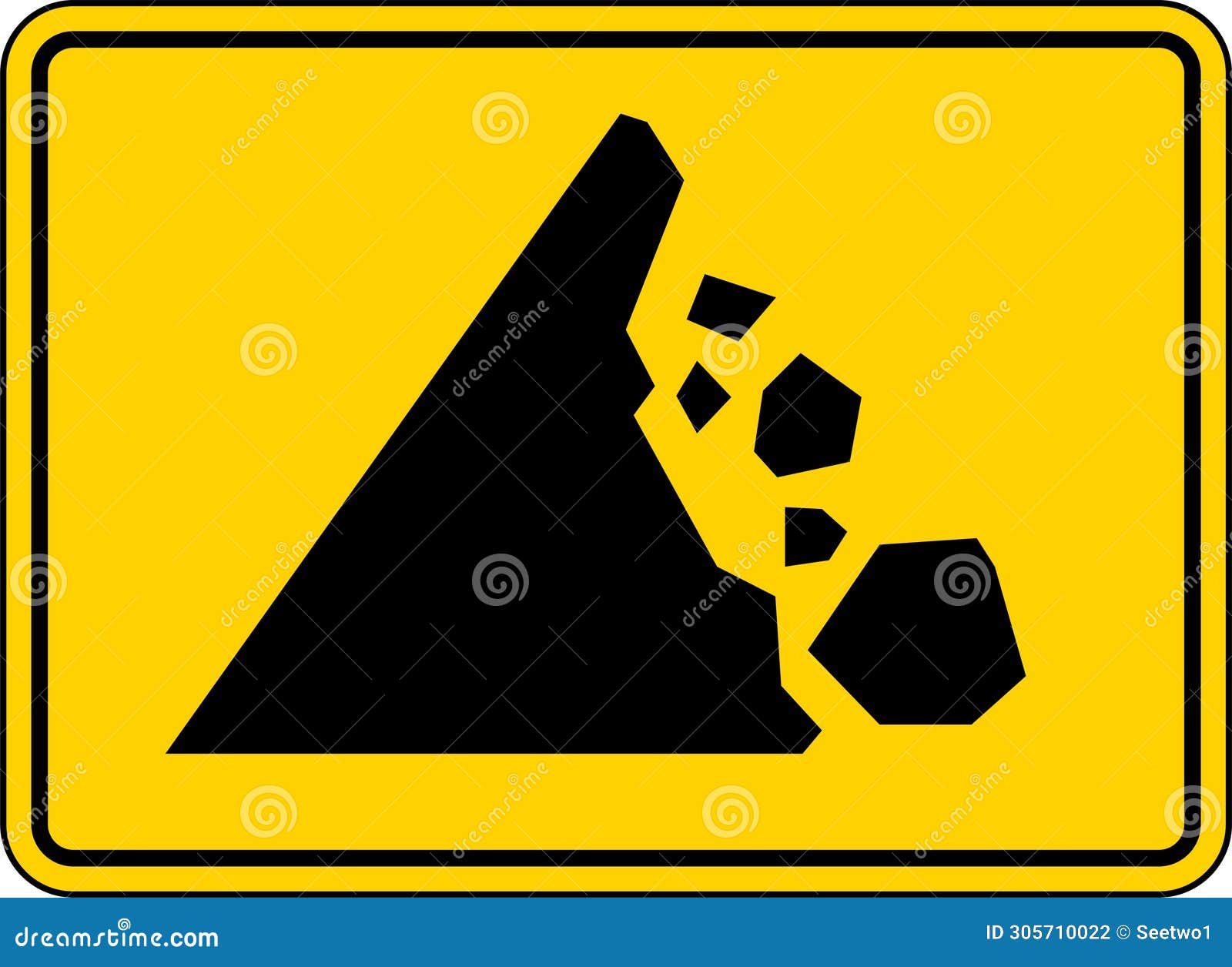 Caution Falling Rocks Sign stock vector. Illustration of hill - 305710022
