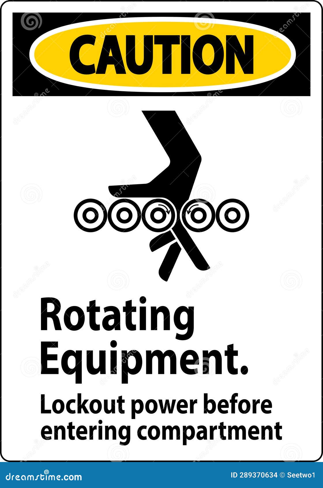 Caution First Sign, Rotating Equipment, Lockout Power before Entering ...