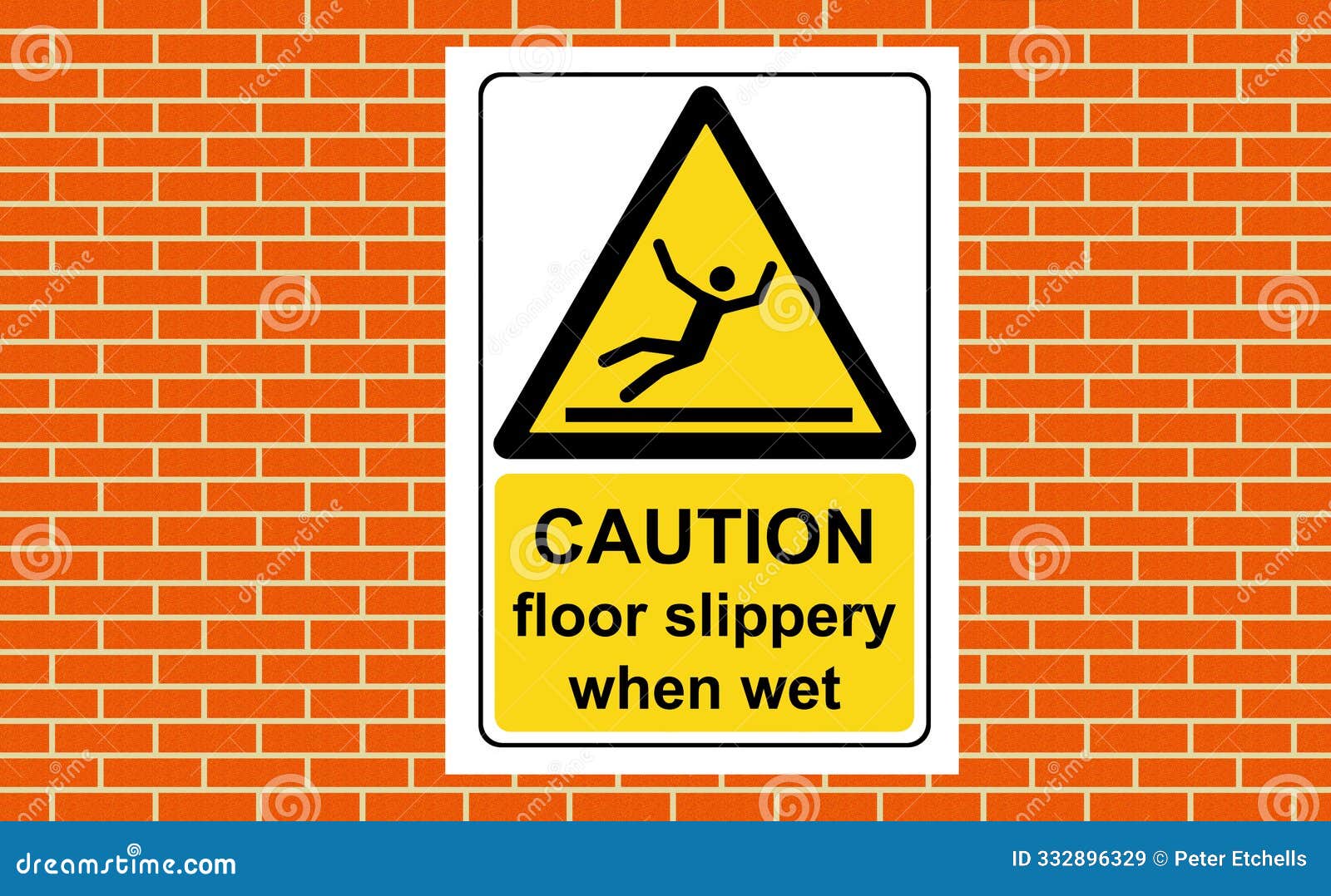 Caution Floor Slippery when Wet Sign on a Wall Stock Image - Image of ...