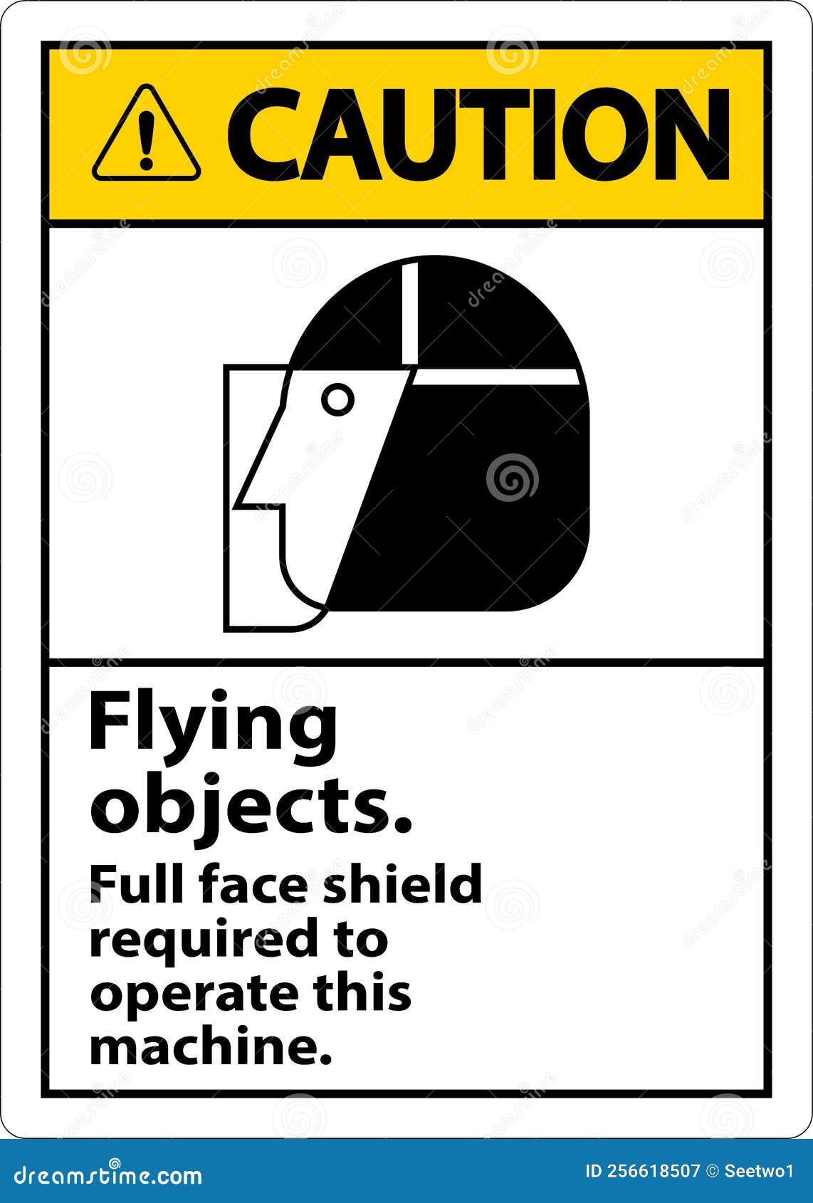 Caution Flying Object Face Shield Required Sign on White Background ...