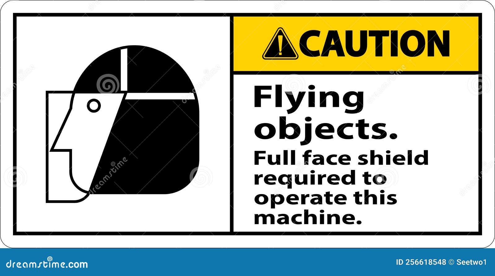 Caution Flying Object Face Shield Required Sign on White Background ...