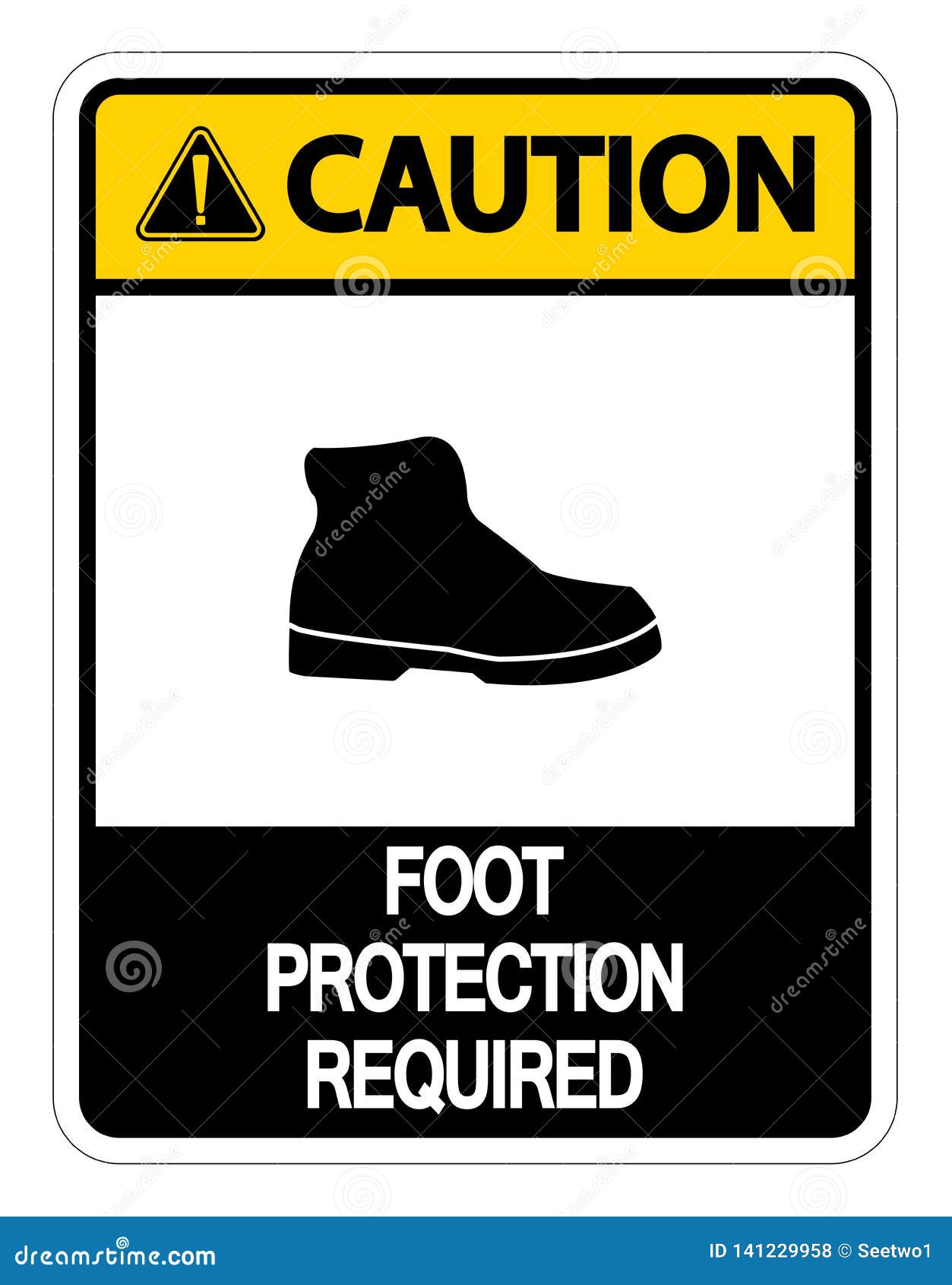Symbol Caution Foot Protection Required Wall Sign on White Background ...