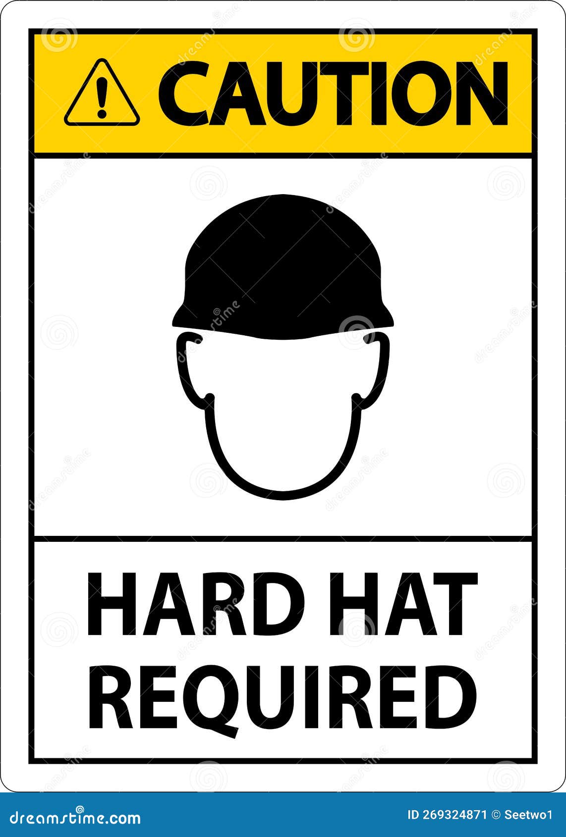 Caution Hard Hat Required Sign on White Background Stock Vector ...