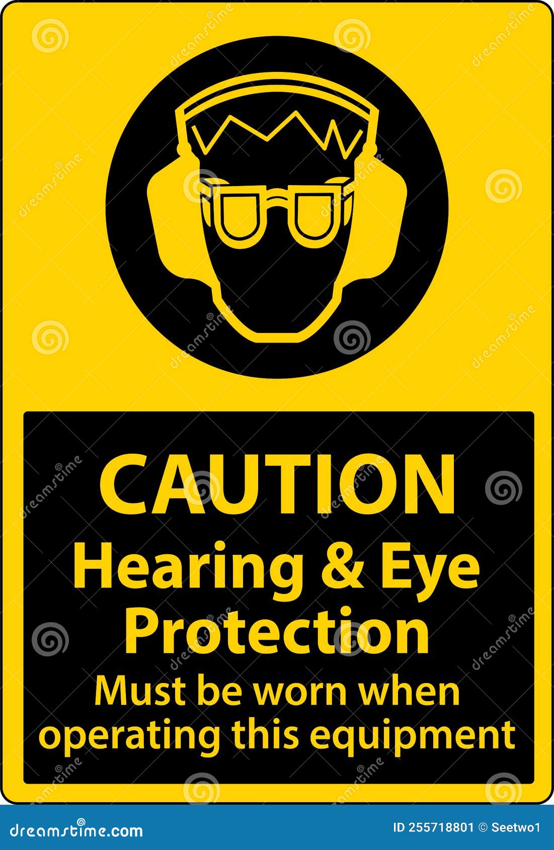 Caution Hearing and Eye Protection Sign on White Background Stock ...