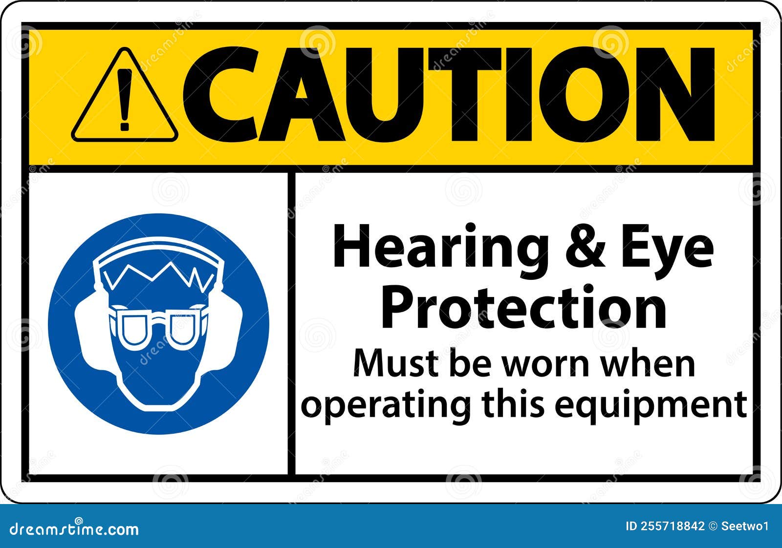 Caution Hearing and Eye Protection Sign on White Background Stock ...