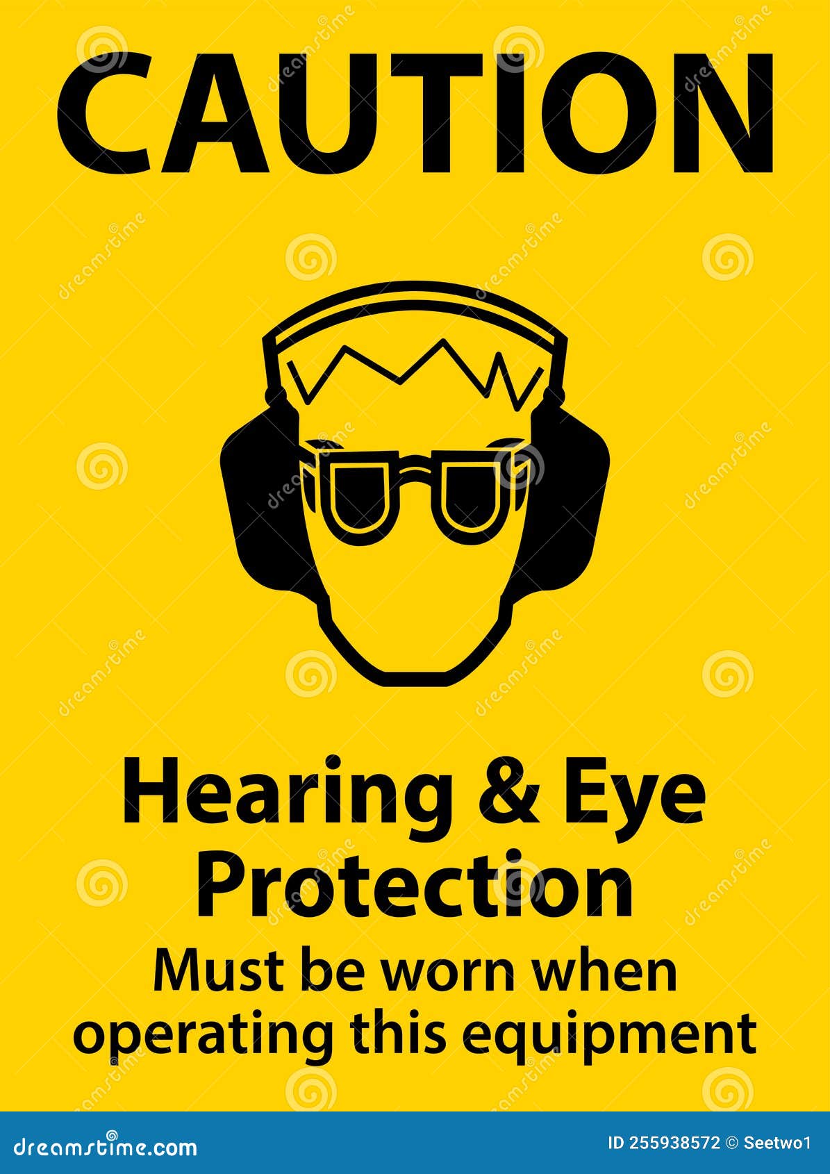 Caution Hearing and Eye Protection Sign on White Background Stock ...