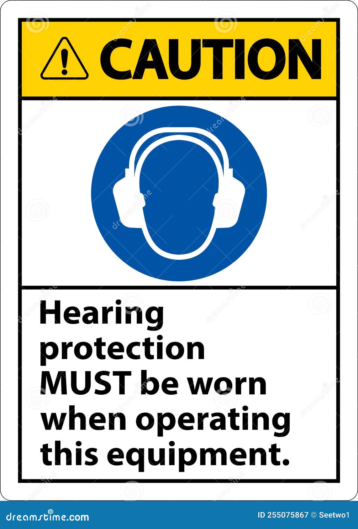 Caution Hearing Protection Must Be Worn Sign On White Background