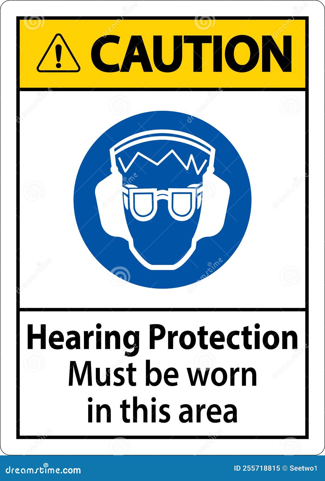 Caution Hearing Protection Must Be Worn Sign on White Background Stock ...