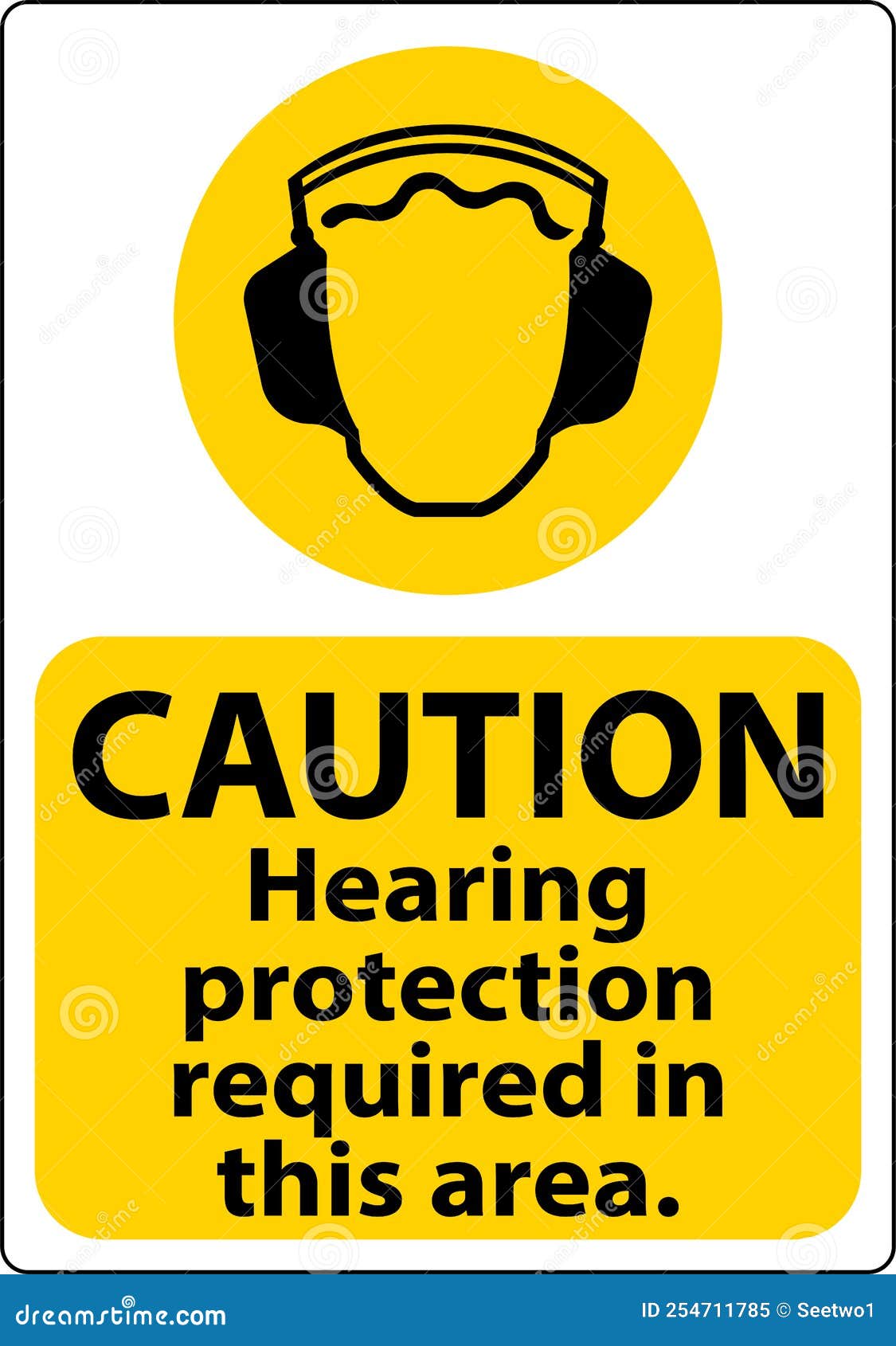 Caution Hearing Protection Required in this Area. on White Background ...