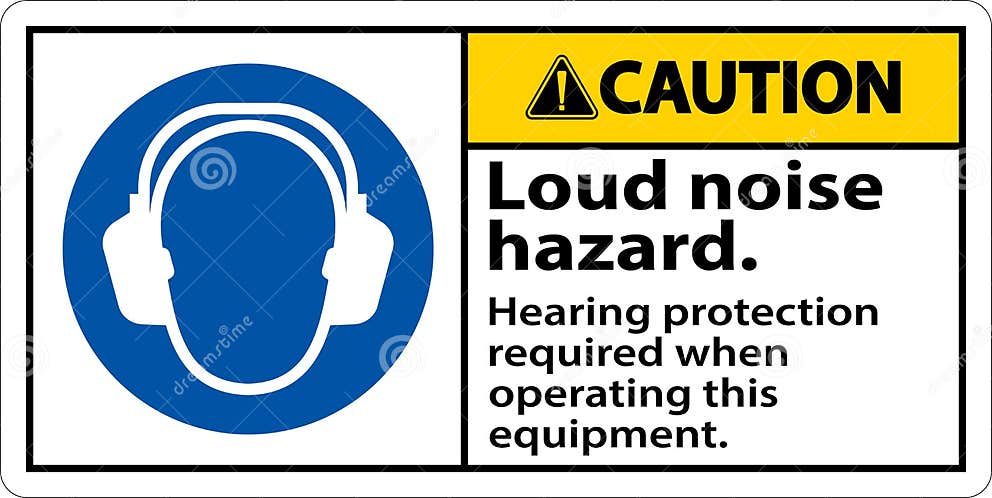 Caution Hearing Protection Required Sign on White Background Stock ...