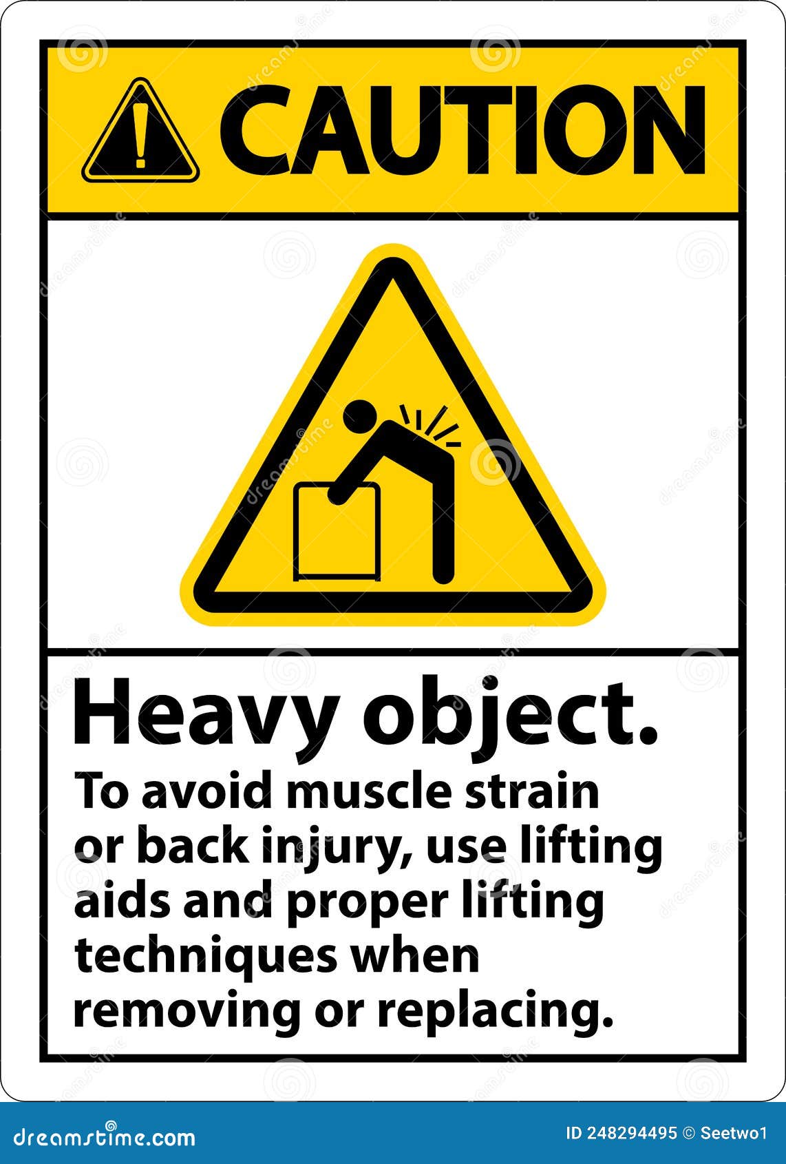 Caution Heavy Object Use Lifting Aids Label on White Background Stock ...