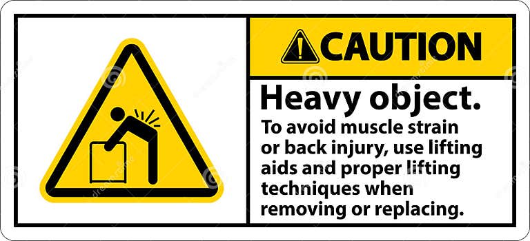 Caution Heavy Object Use Lifting Aids Label on White Background Stock ...