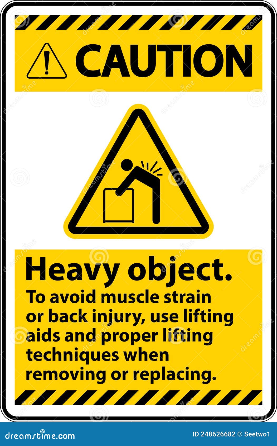 Caution Heavy Object Use Lifting Aids Label on White Background Stock ...