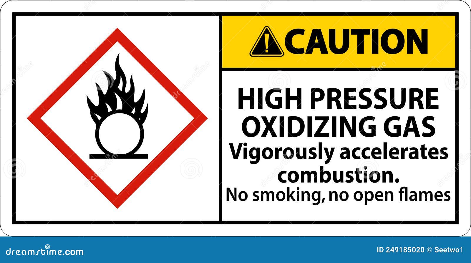 Caution High Pressure Oxidizing Gas GHS Sign on White Background Stock ...