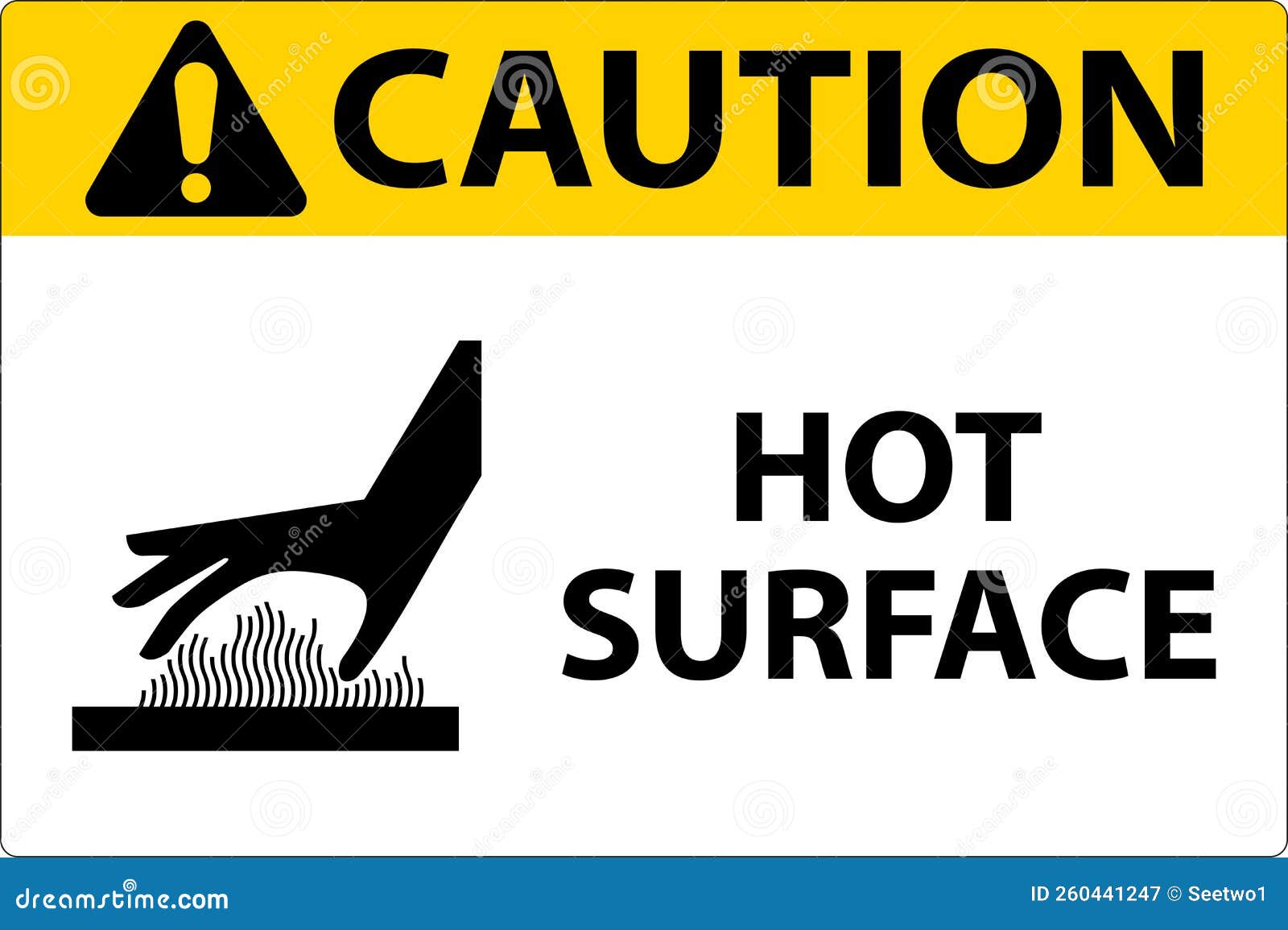 Caution Hot Surface Label Sign on White Background Stock Vector ...