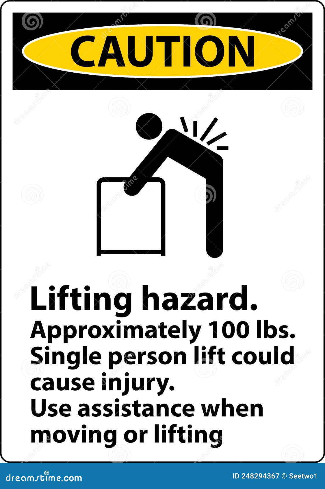 Caution Lifting Hazard Use Assistance Label on White Background Stock ...