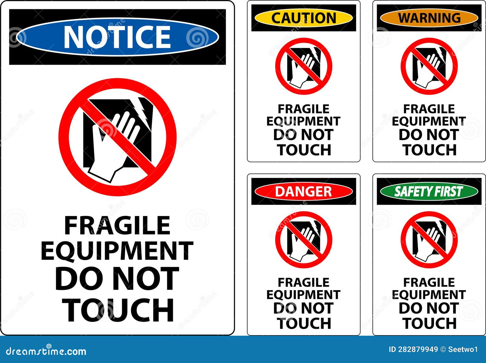Caution Machine Sign Fragile Equipment, Do Not Touch Stock Vector ...