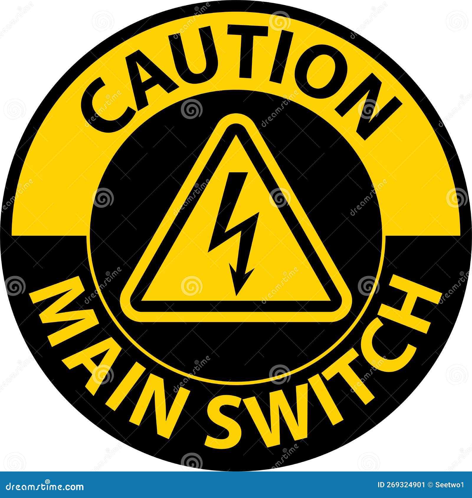 Caution Main Switch Sign on White Background Stock Vector ...