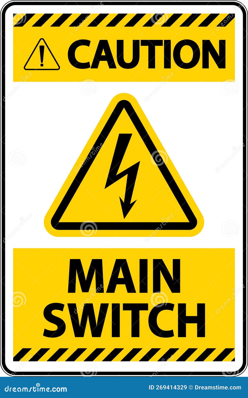 Caution Main Switch Sign on White Background Stock Vector ...
