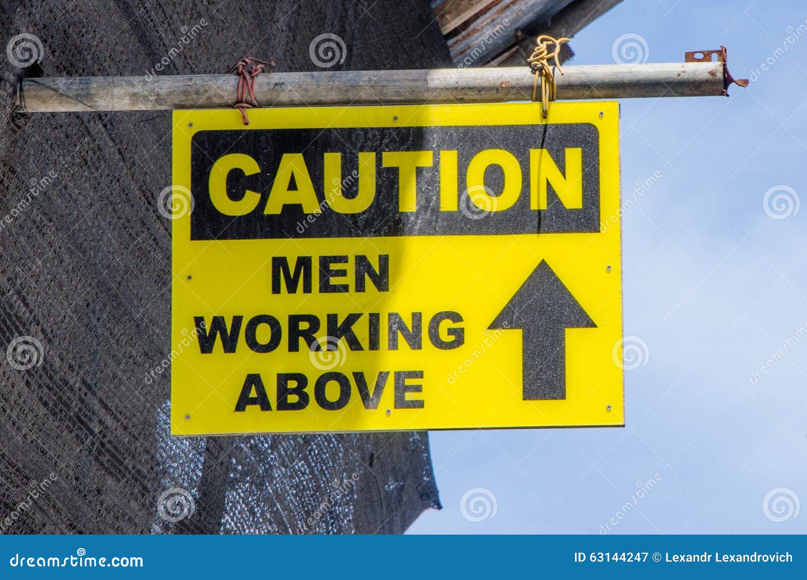 Caution men working above stock image. Image of caution - 63144247