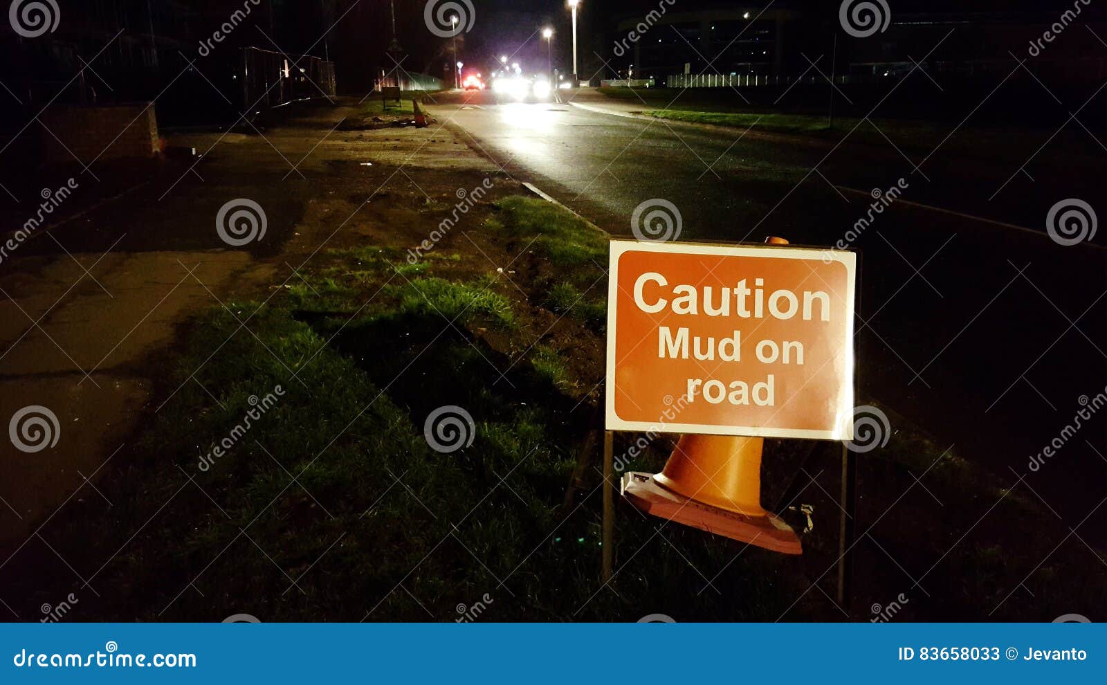 Caution Mud on Road sign stock image. Image of night - 83658033