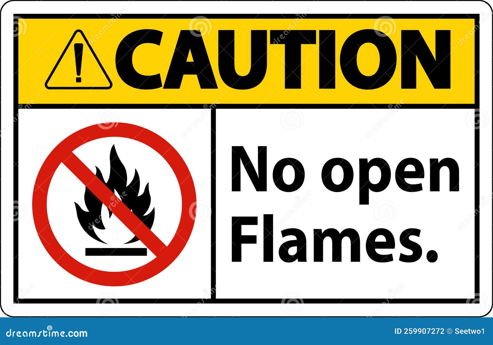 Caution No Open Flames Label Sign on White Background Stock Vector ...