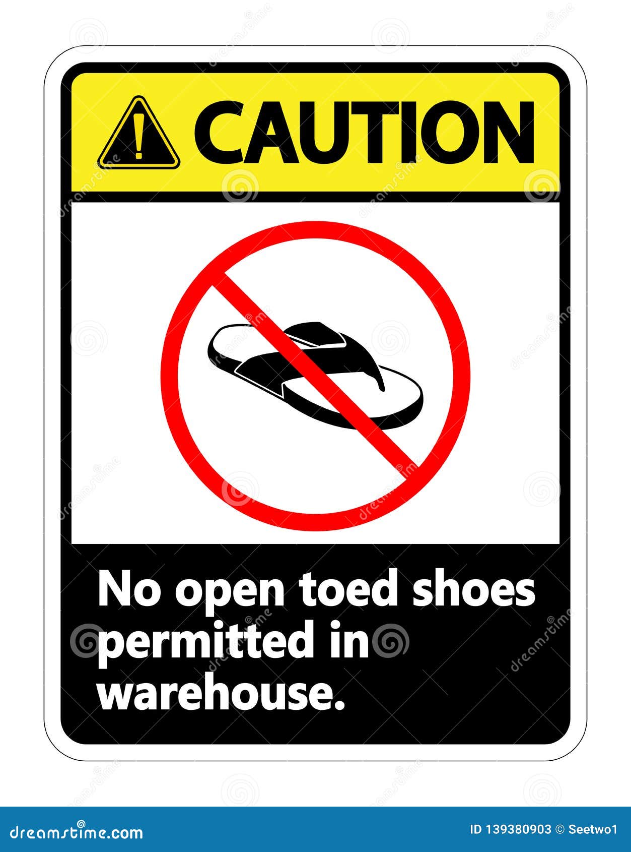 Symbol Caution No Open Toed Shoes Sign on White Background Stock Vector ...