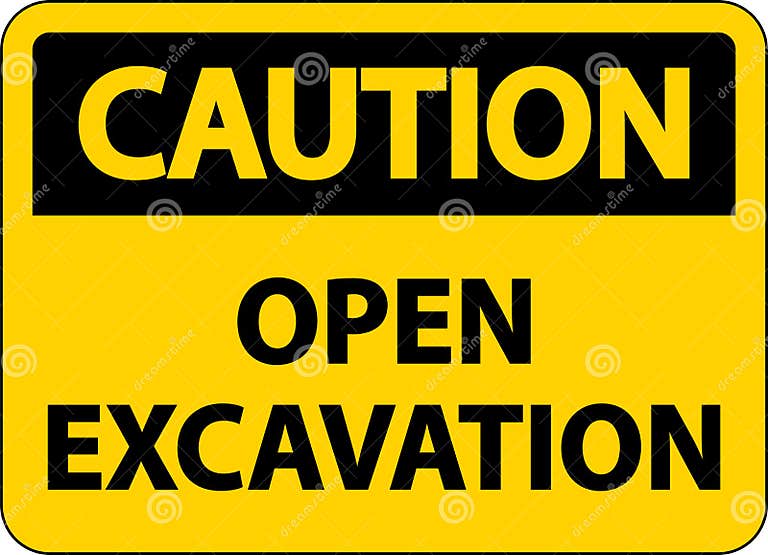Caution Open Excavation Sign on White Background Stock Vector ...