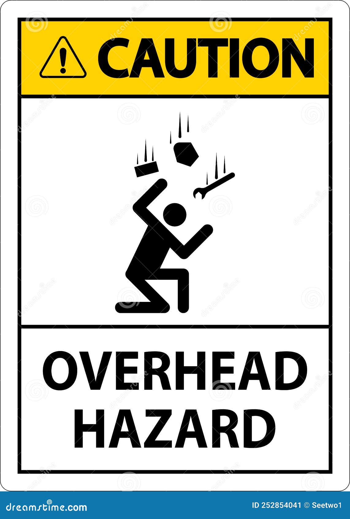 Caution Overhead Hazard Sign on White Background Stock Vector ...