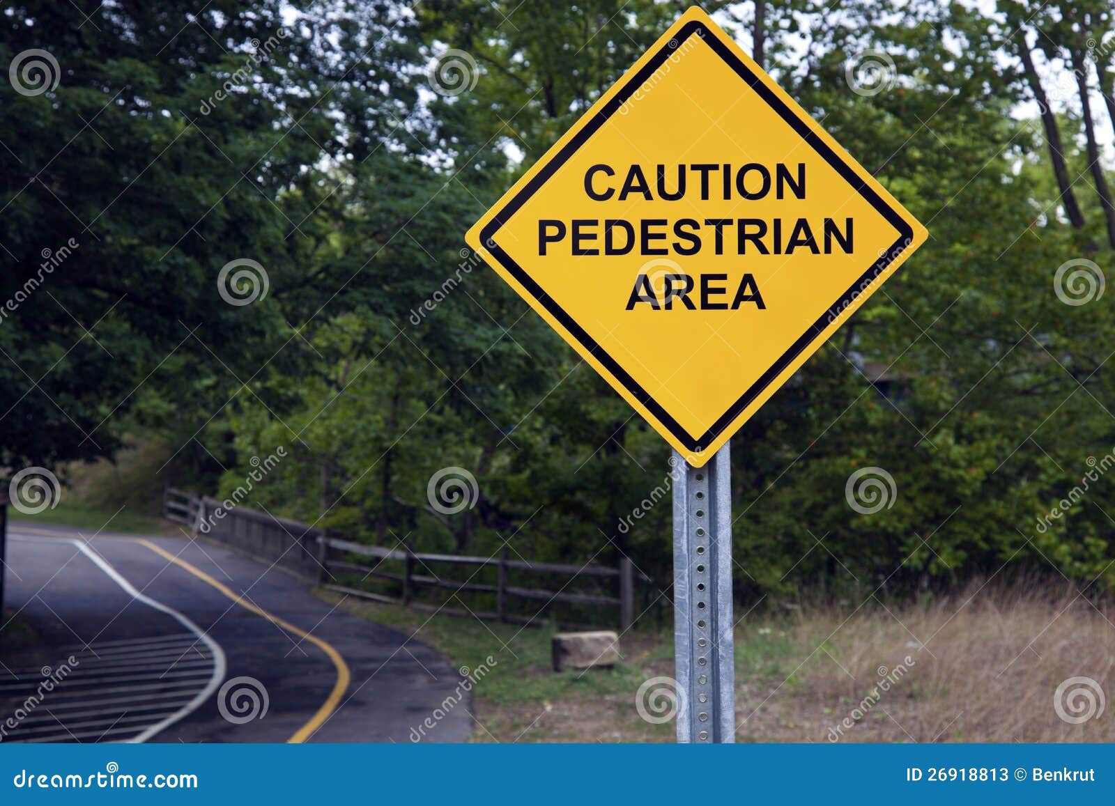 Caution - Pedestrian area stock image. Image of tree - 26918813