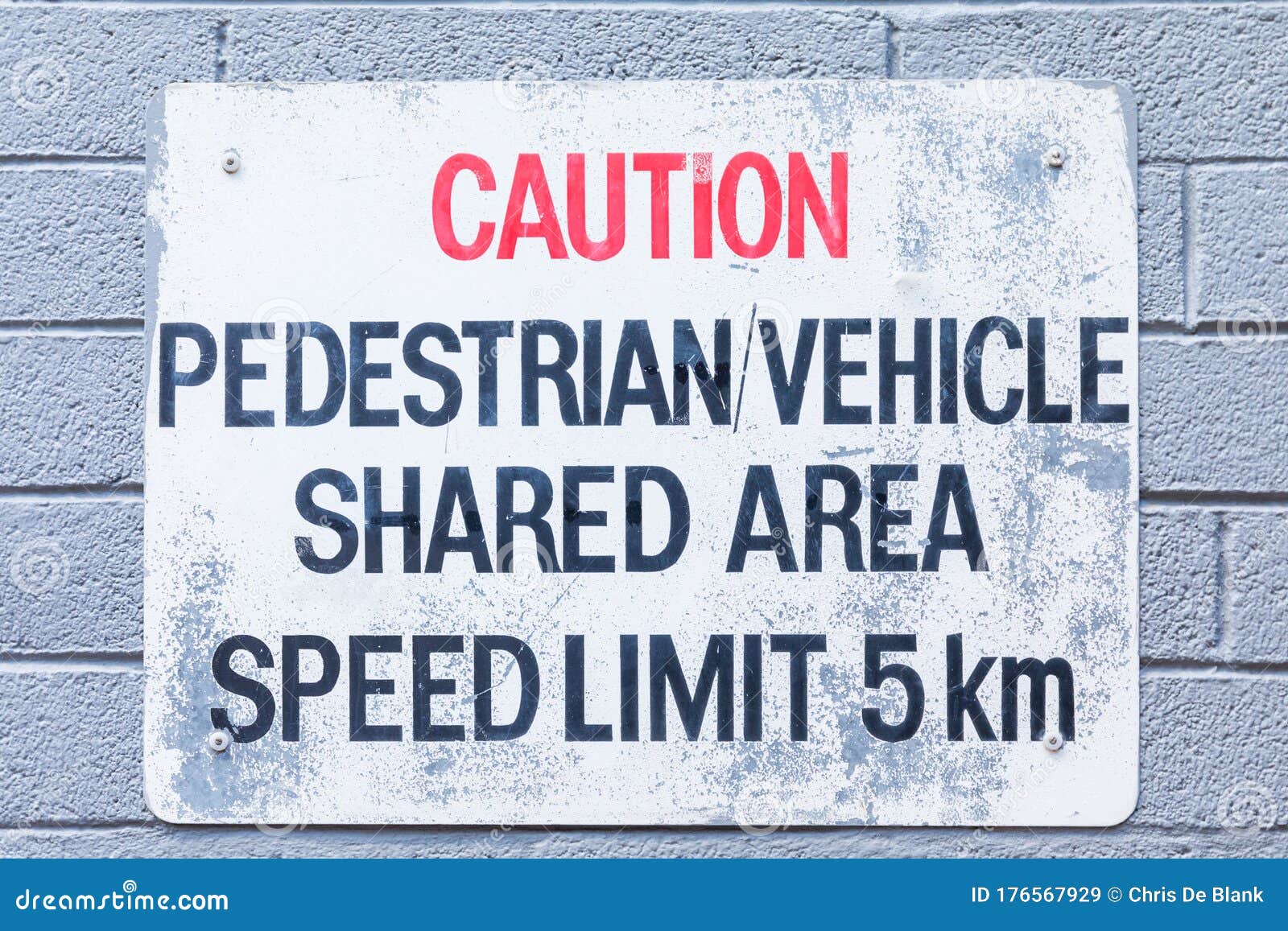 Caution Pedestrian Vehicle Shared Area Sign Stock Image - Image of ...