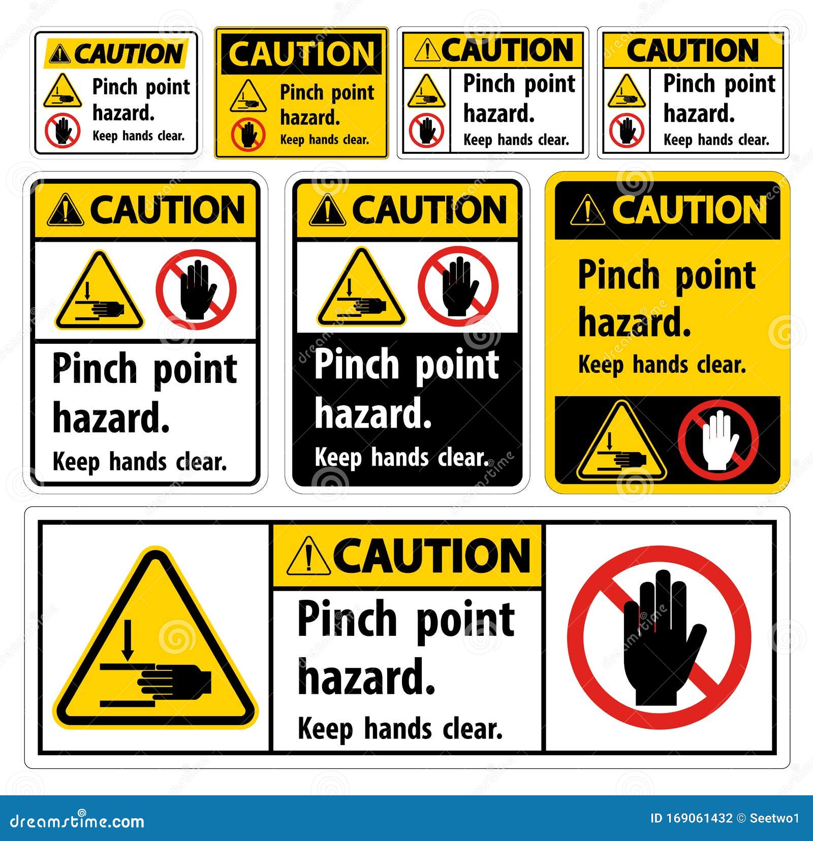 Caution Pinch Point Label Sign On White Background Cartoon Vector ...