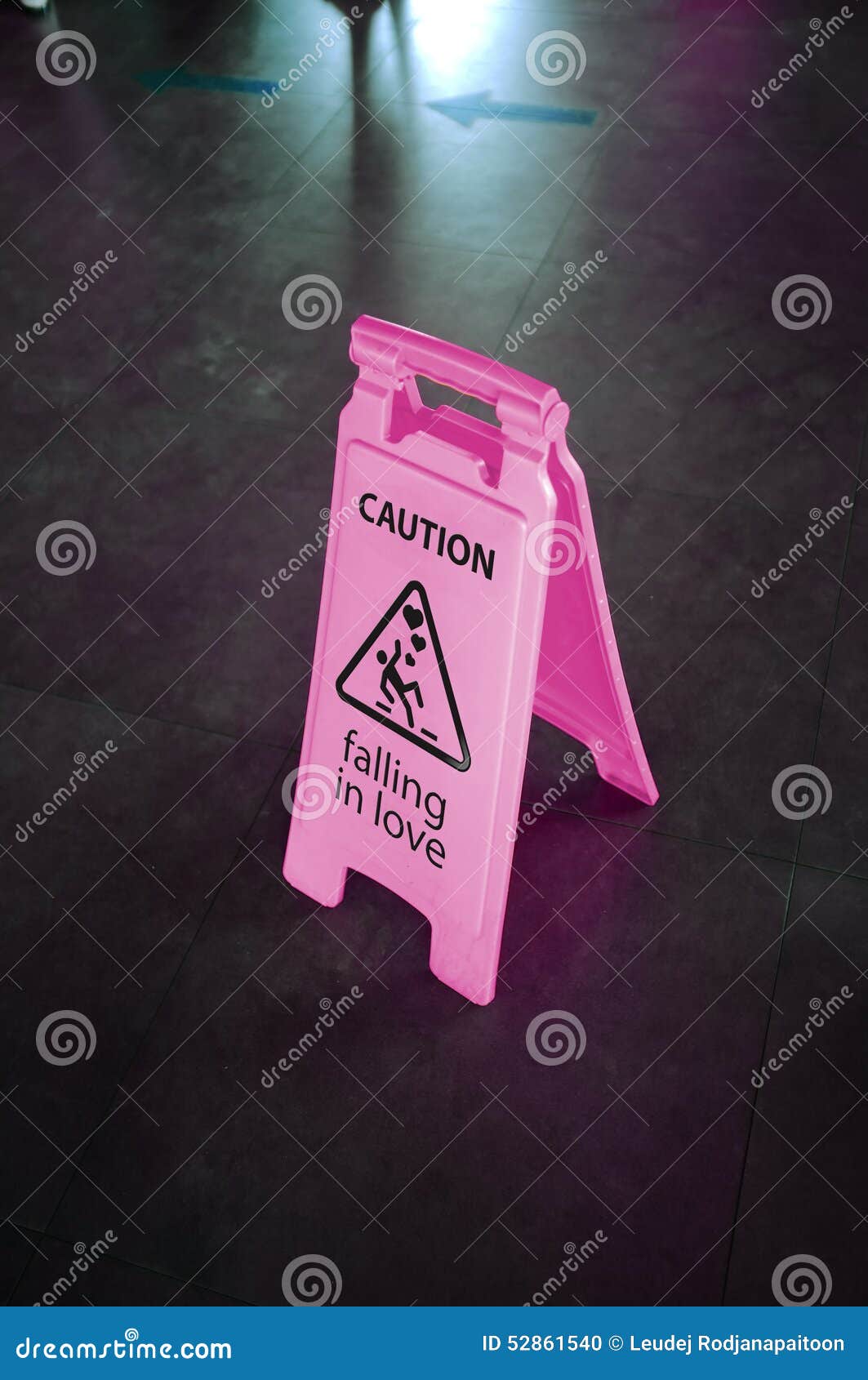 Caution Pink Sign for Warning, Falling in Love, on a Floor Stock Photo ...