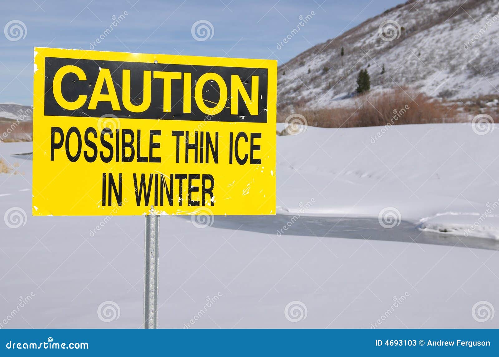 Caution Possible Thin Ice Sign. Stock Image - Image of lake, thin: 4693103