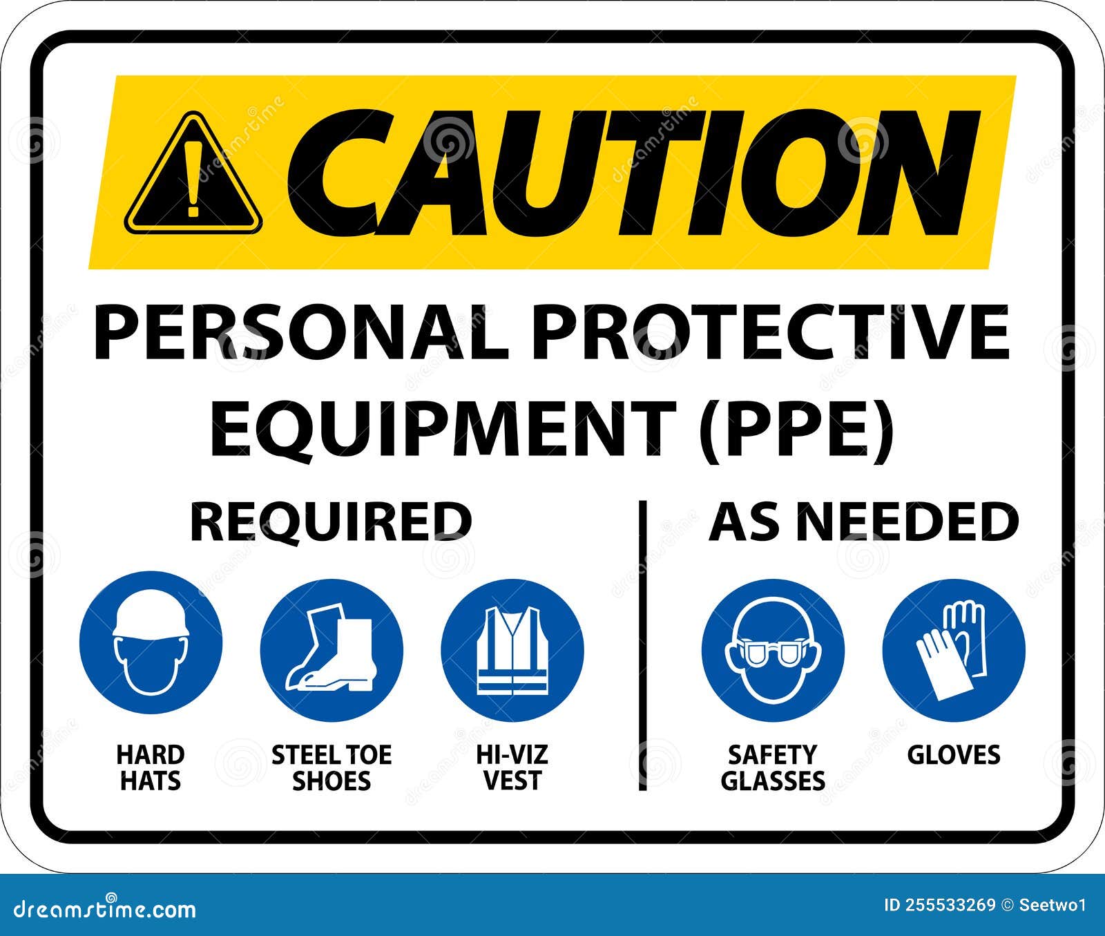 Caution PPE Required As Needed Sign on White Background Stock Vector ...