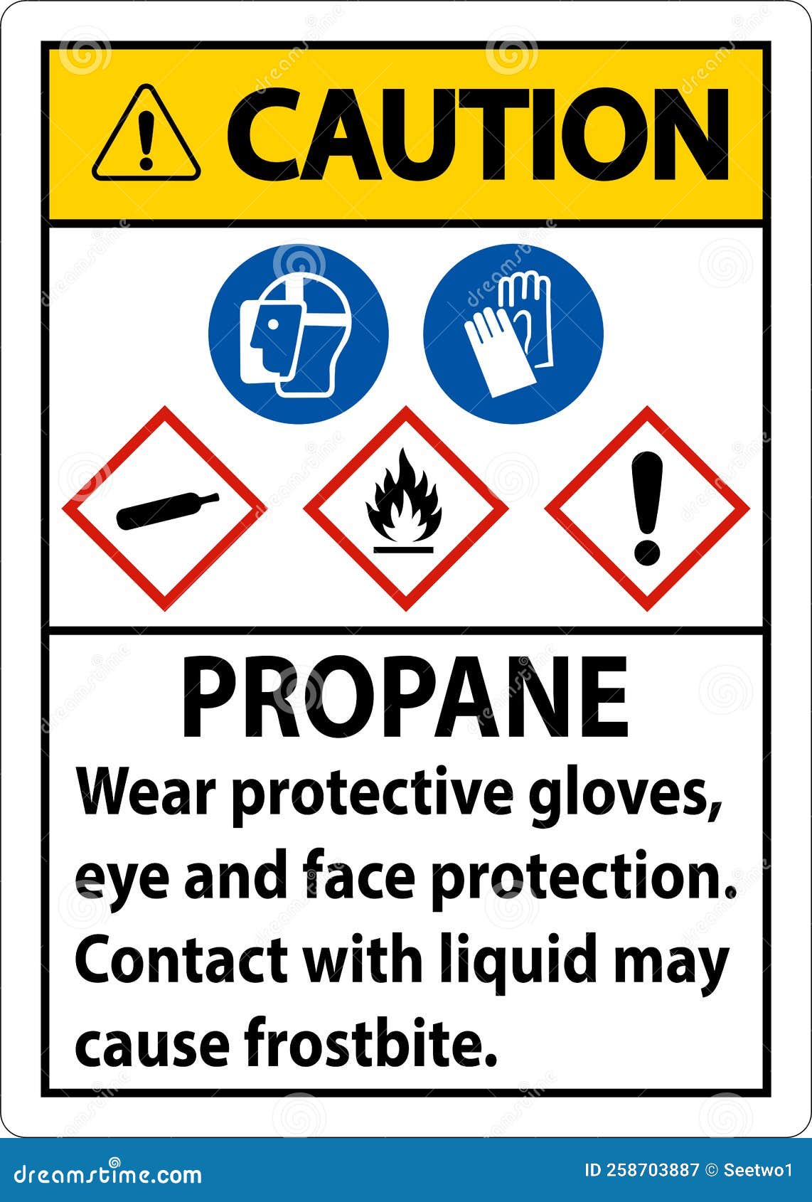 Caution Propane Flammable Gas PPE GHS Sign Cartoon Vector ...