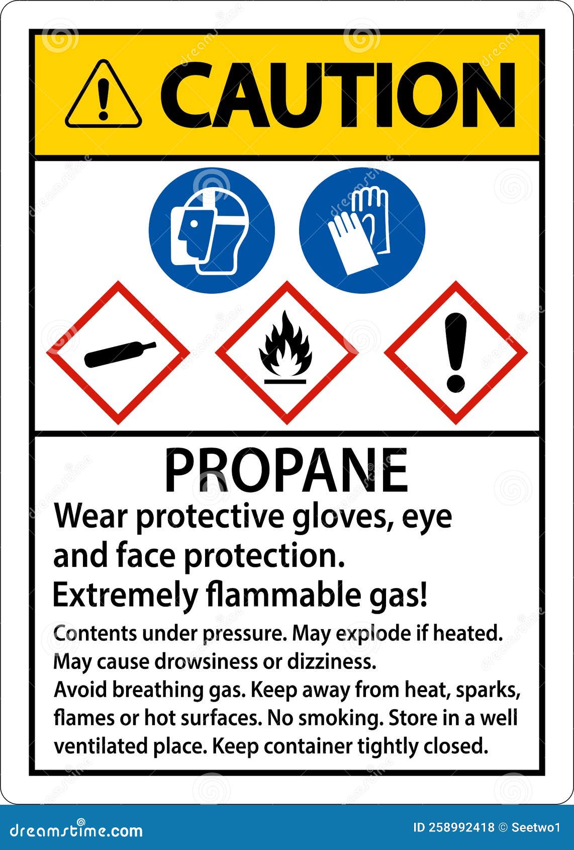 Caution Propane Flammable Gas PPE GHS Sign Stock Vector - Illustration ...