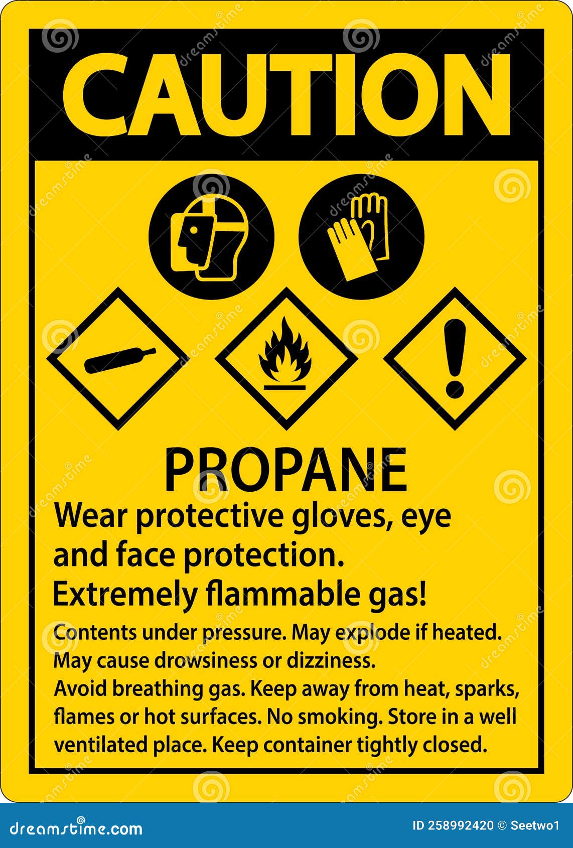 Caution Propane Flammable Gas PPE GHS Sign Stock Vector - Illustration ...