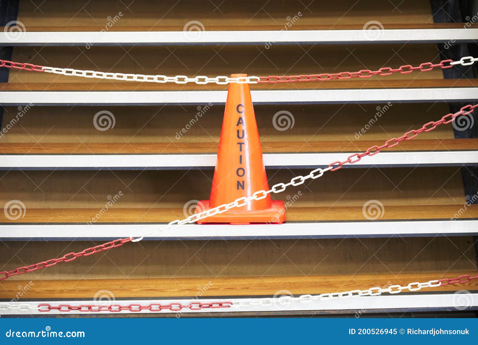 Caution Red Cone Safety Notice at Workplace Office Stair Stock Image ...