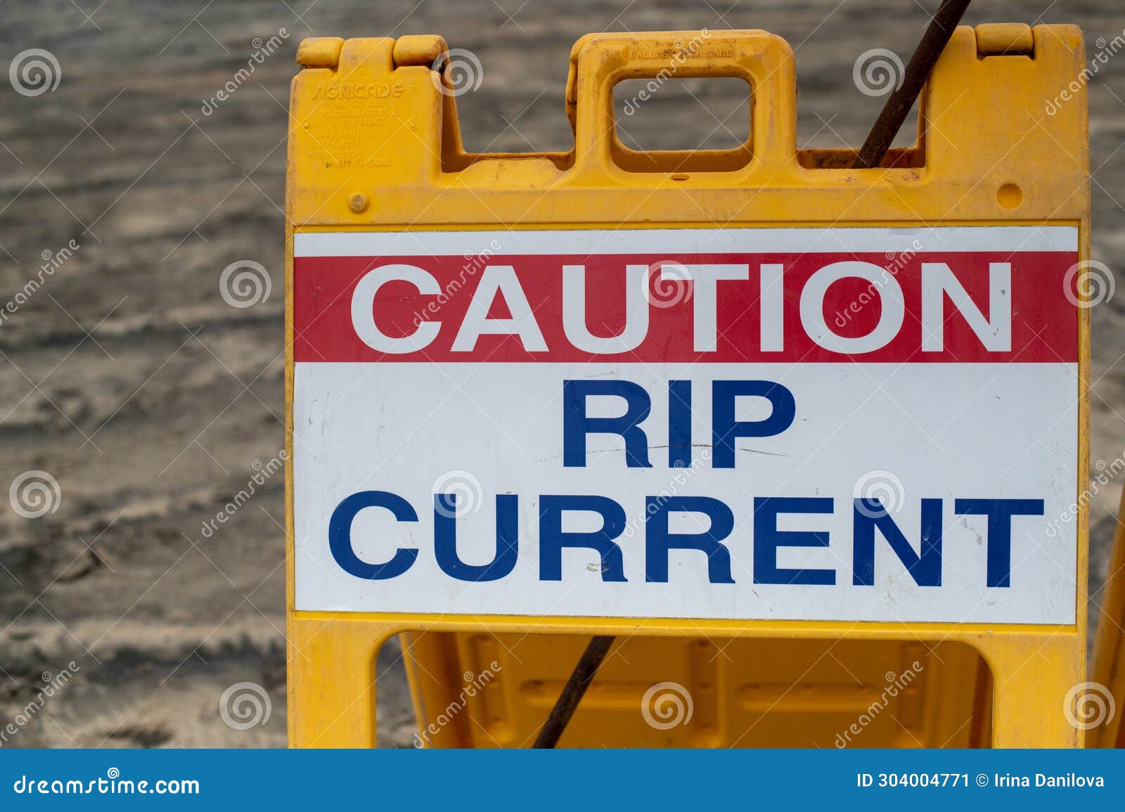 Caution Rip Current Sign on a Beach Stock Image - Image of beach ...